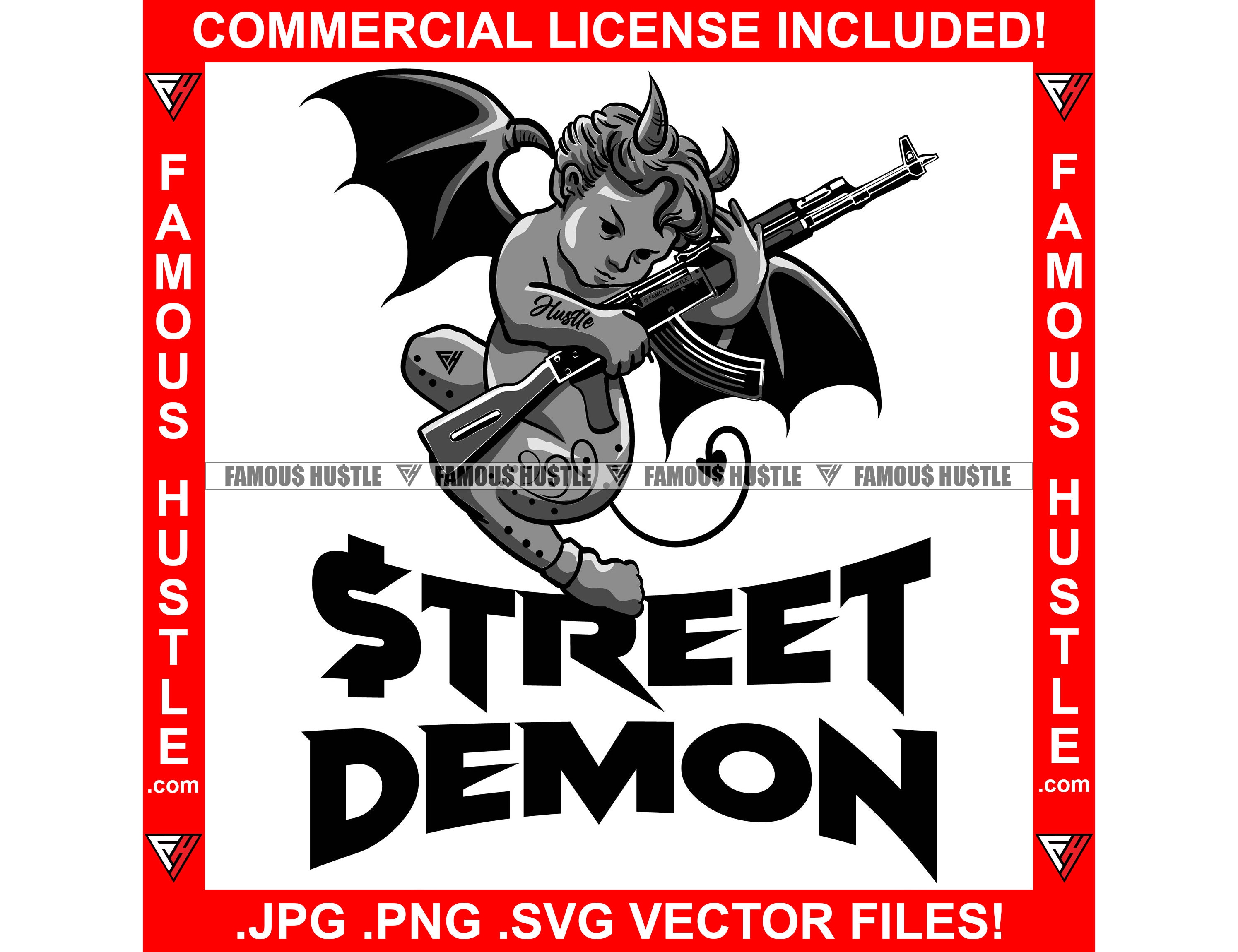 Street Demon Gangster Devil Statue Wings Tail Machine Gun - Etsy