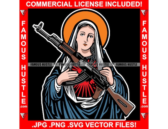 Gangster Virgin Mary AK Machine Gun Religious Religion Saint | Etsy