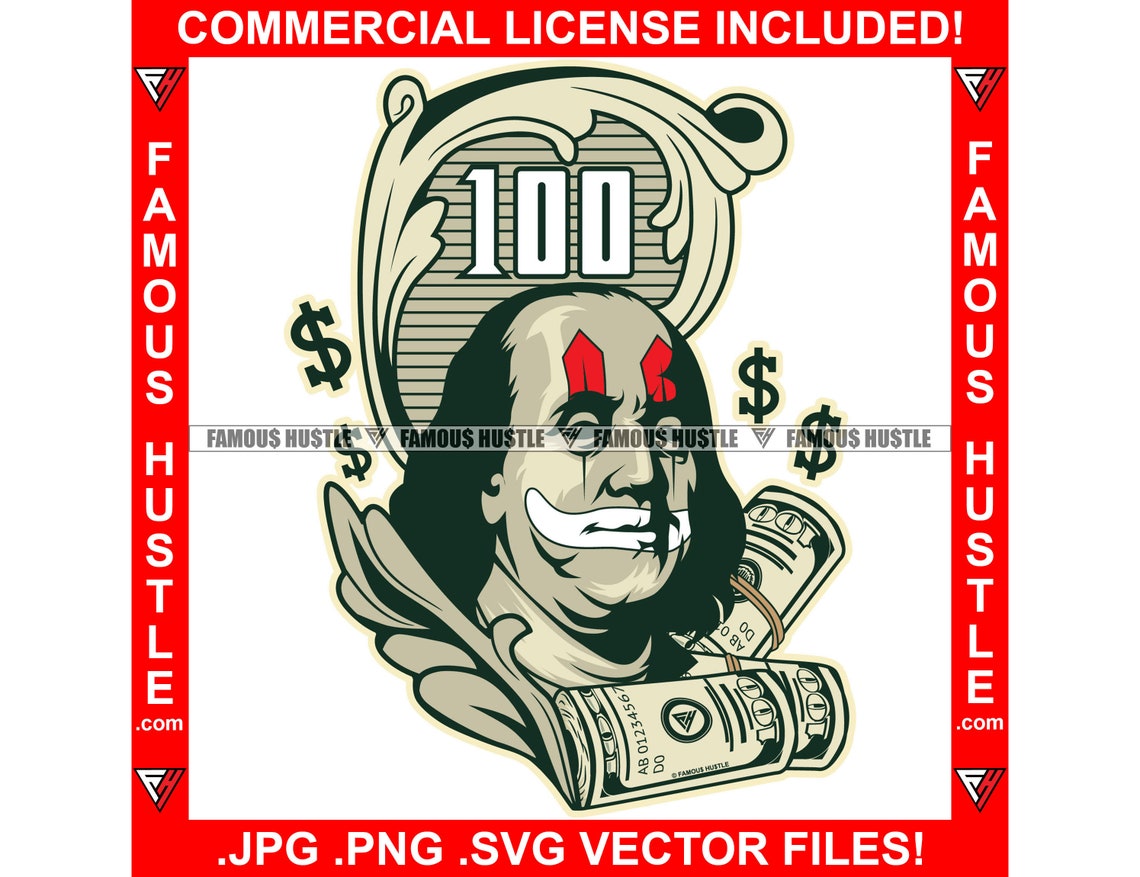 Cash Money Gangster Ben Franklin Clown Face Dollar Sign Scroll - Etsy