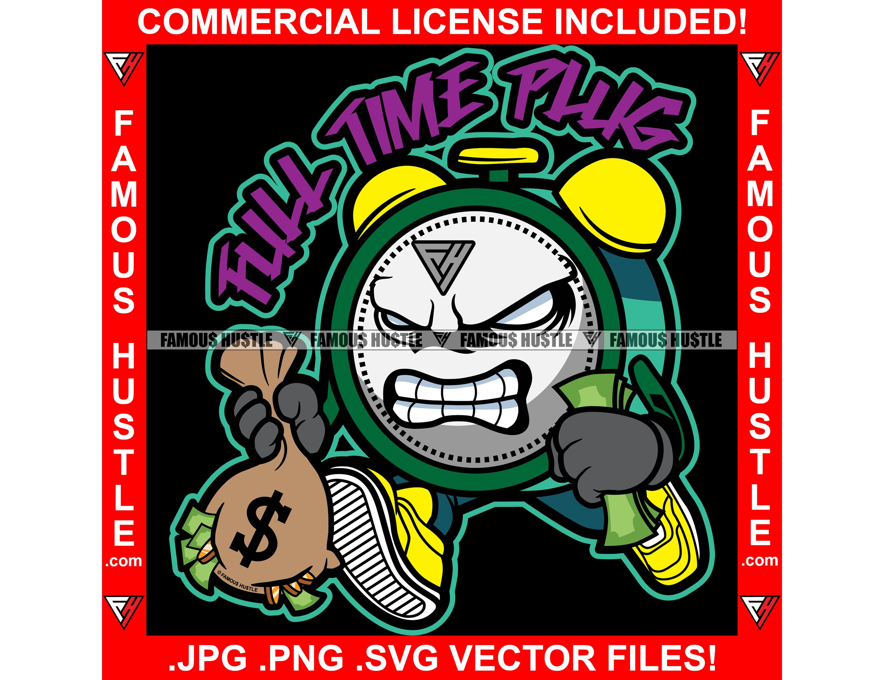 Full Time Plug Gangster Clock Character Money Bag Cash Stack | Etsy