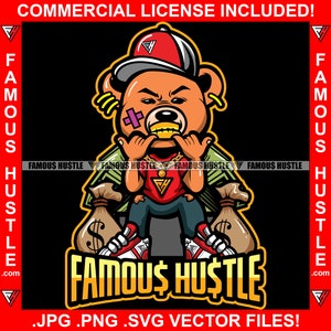 Famous Hustle Gangster Teddy Bear Showing Gold Teeth Money Pile Cash ...