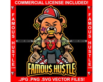 Famous Hustle Gangster Teddy Bear Gold Teeth Holding Cash Money Stack ...