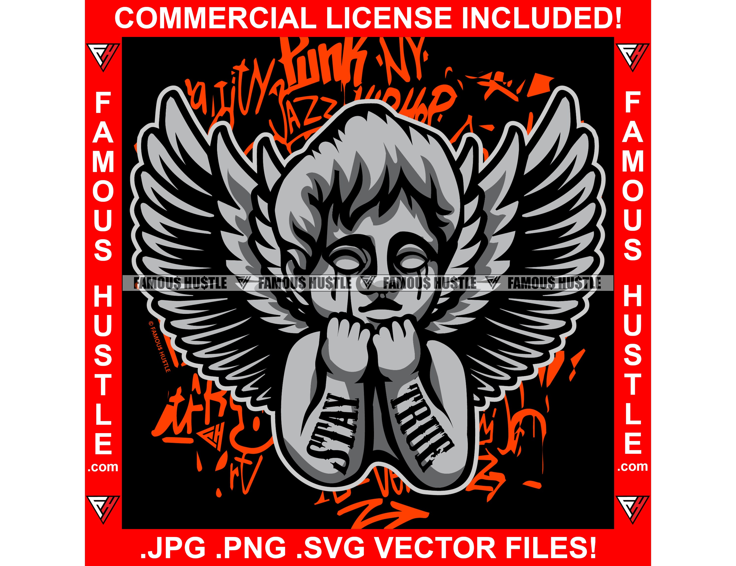 Famous Hustle Angel Statue Stay True Tattoo Crying Wings - Etsy