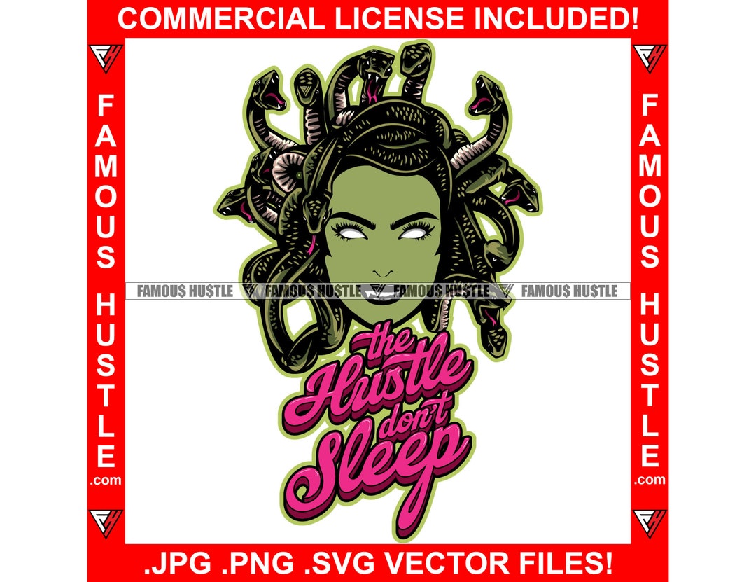 The Hustle Don't Sleep Medusa Greek Face Head Snake Hair Tattoo Goddess ...
