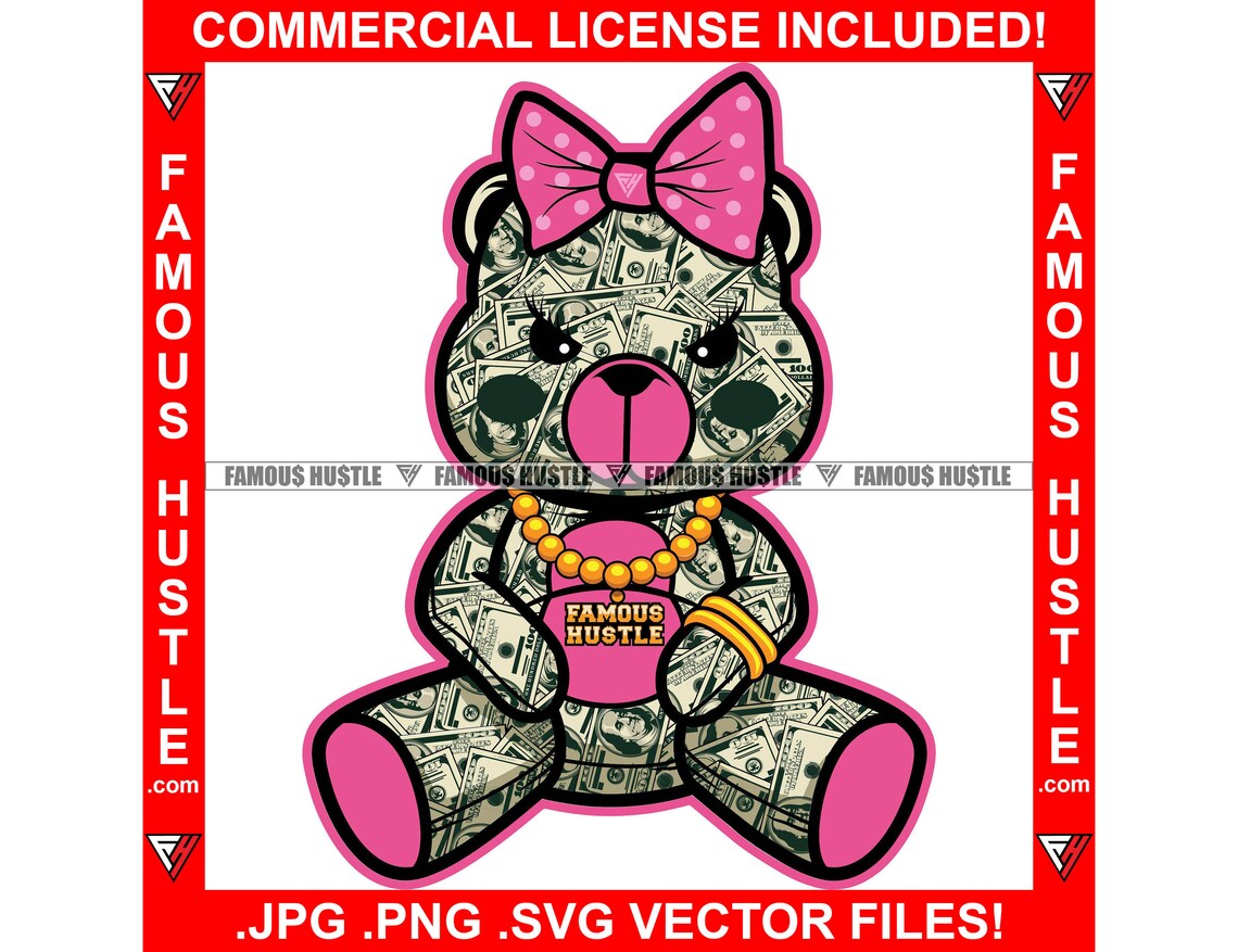 Pink Money Teddy Bear Made of Cash Wearing Gold Chain Necklace | Etsy