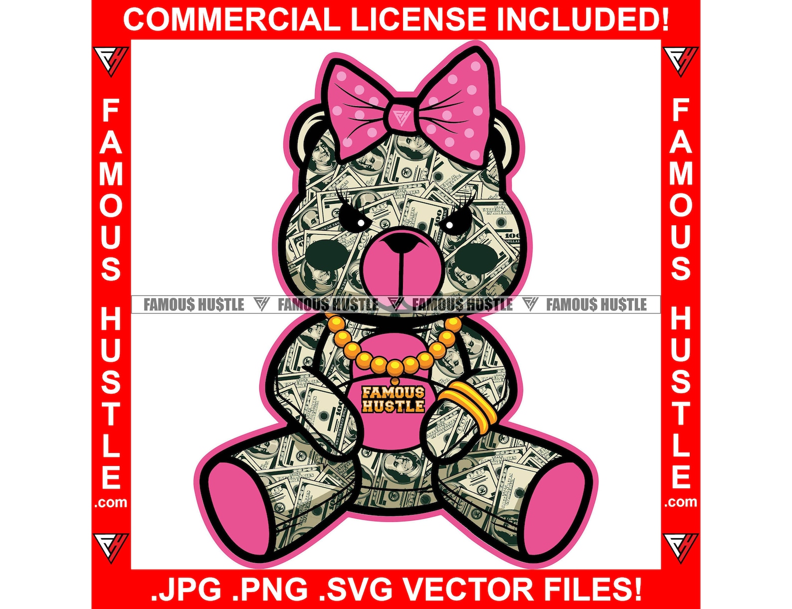 Pink Money Teddy Bear Made of Cash Wearing Gold Chain Necklace | Etsy