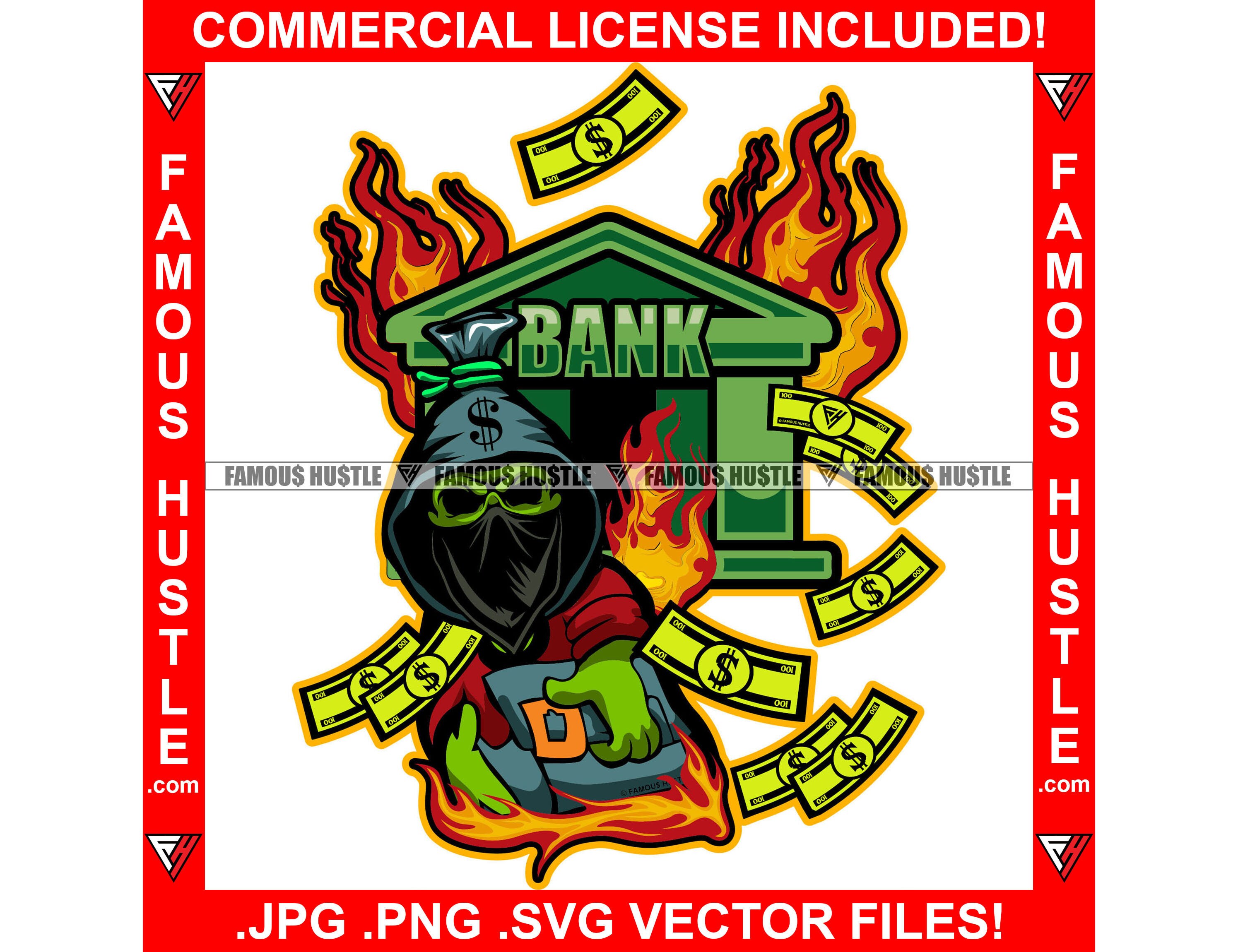 Gangster Money Bag Cartoon Character Wearing Mask Robbing Bank - Etsy