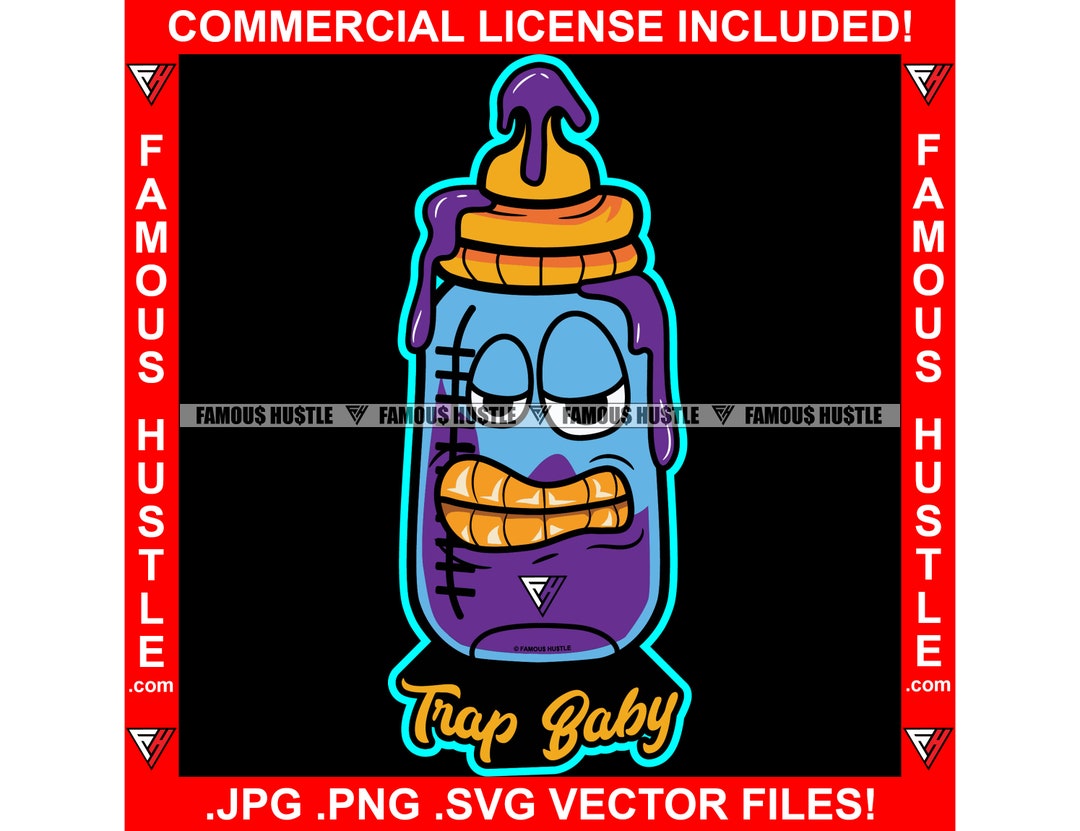 Trap Baby Bottle Purple Lean Dripping Gold Teeth Cartoon Character ...