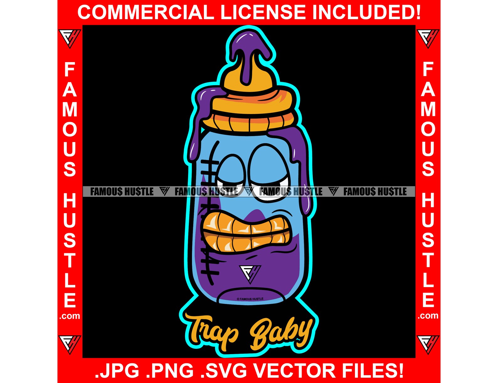 Trap Baby Bottle Purple Lean Dripping Gold Teeth Cartoon - Etsy