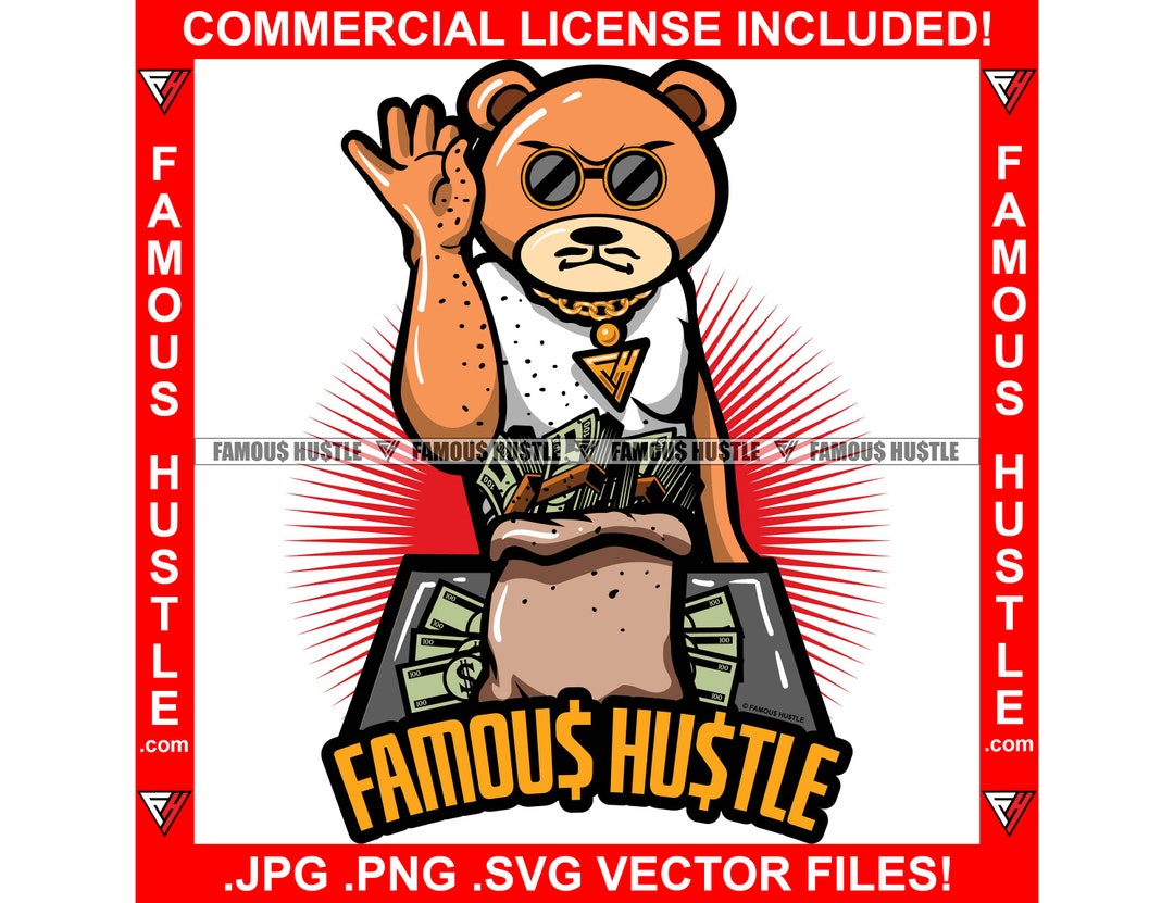 Famous Hustle Teddy Bear Chef Gold Necklace Sprinkling Salt on Money ...