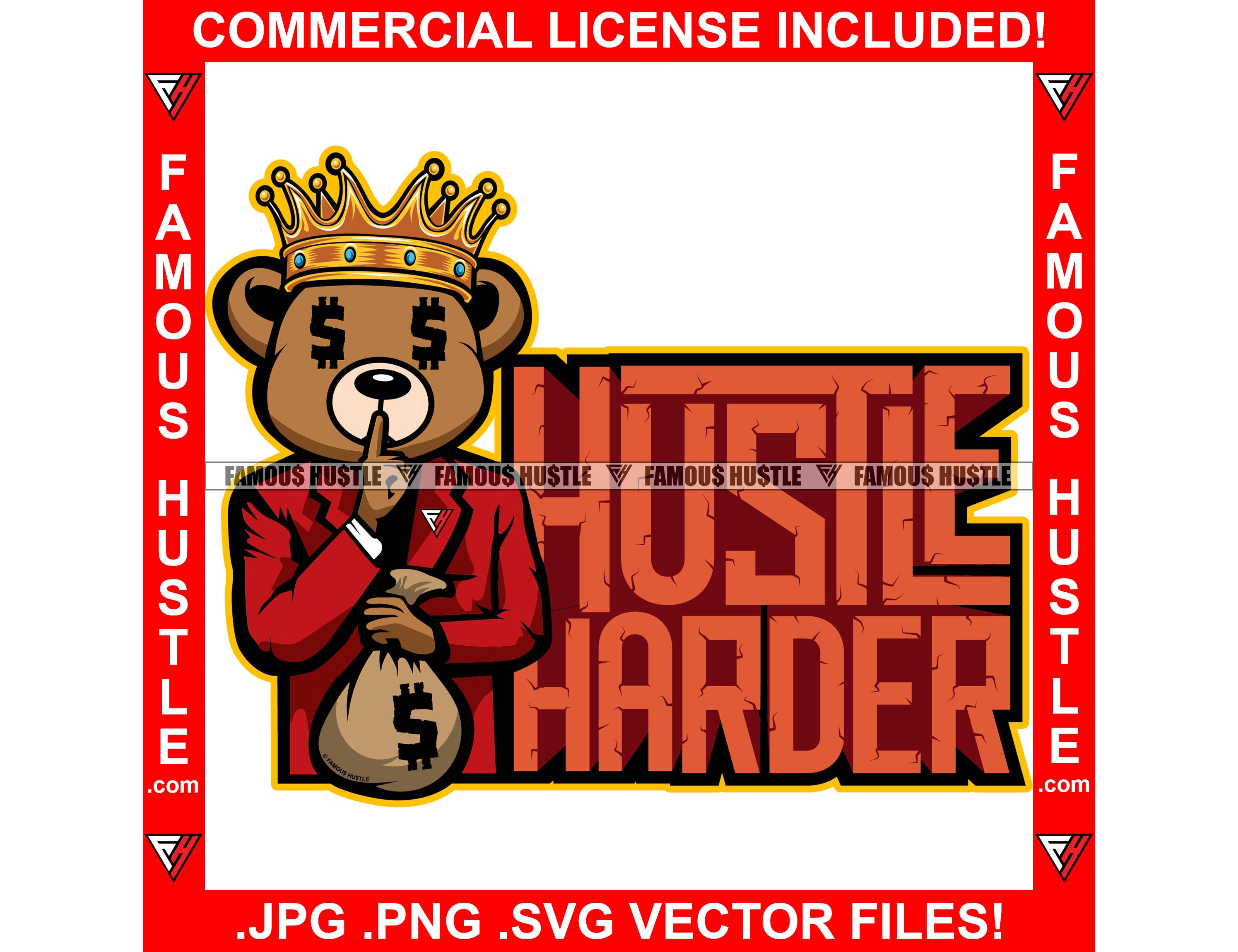 Hustle Harder Gangster King Teddy Bear Shhh Finger Hand | Etsy