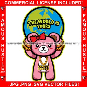 Famous Hustle Teddy Bear Holding Globe the World is Yours Hip - Etsy