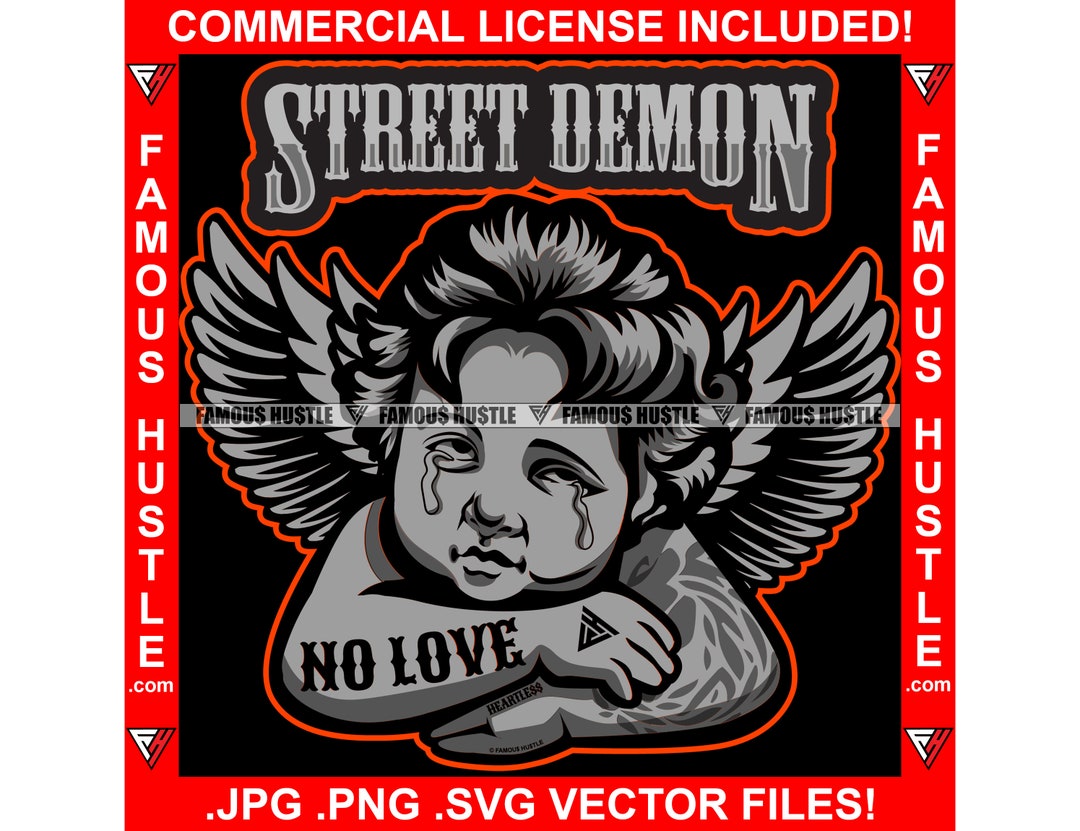 Street Demon Famous Hustle Angel Statue No Love Tattoo Crying Wings ...