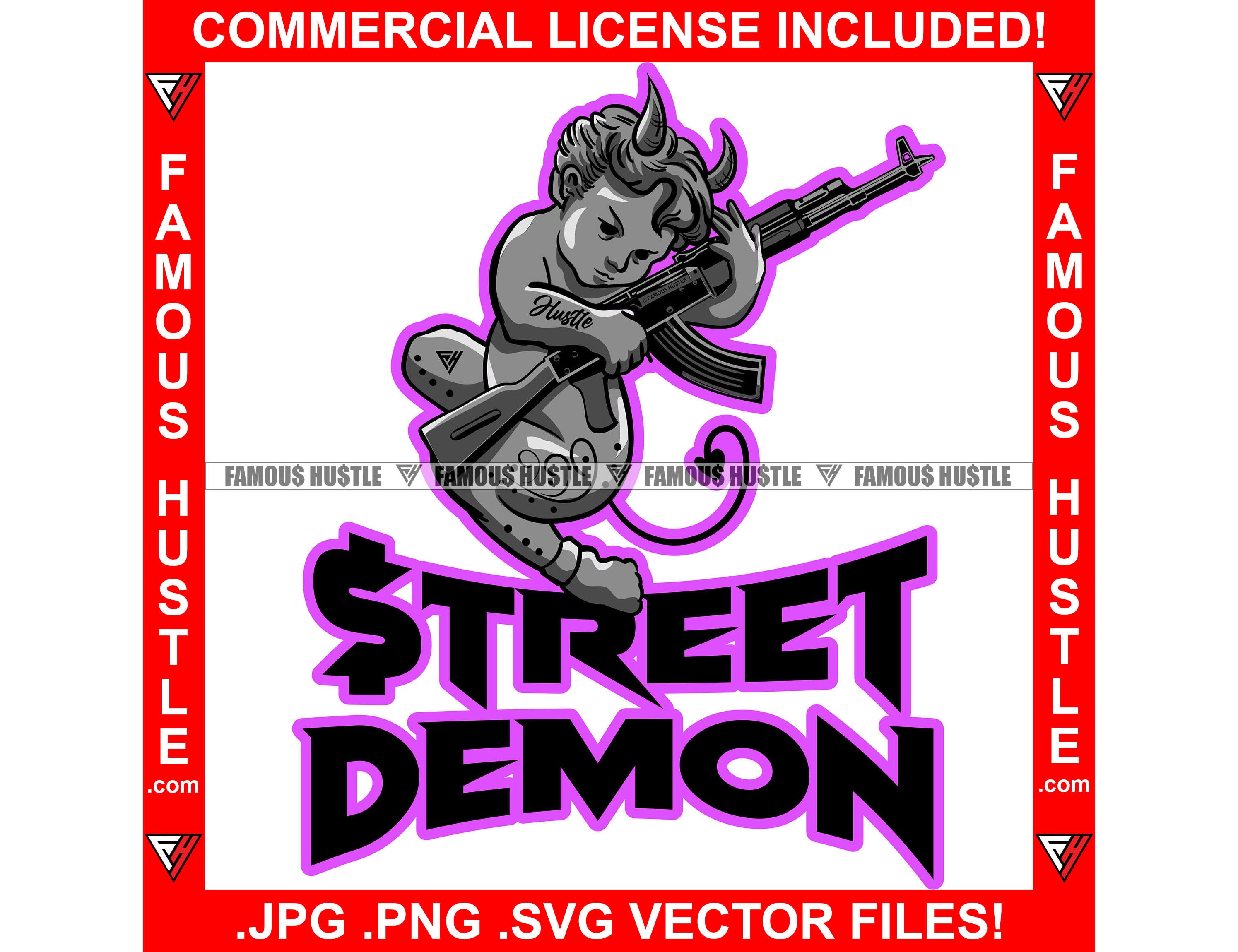 Street Demon Gangster Devil Wings Statue Tattoos Ak-47 Machine - Etsy