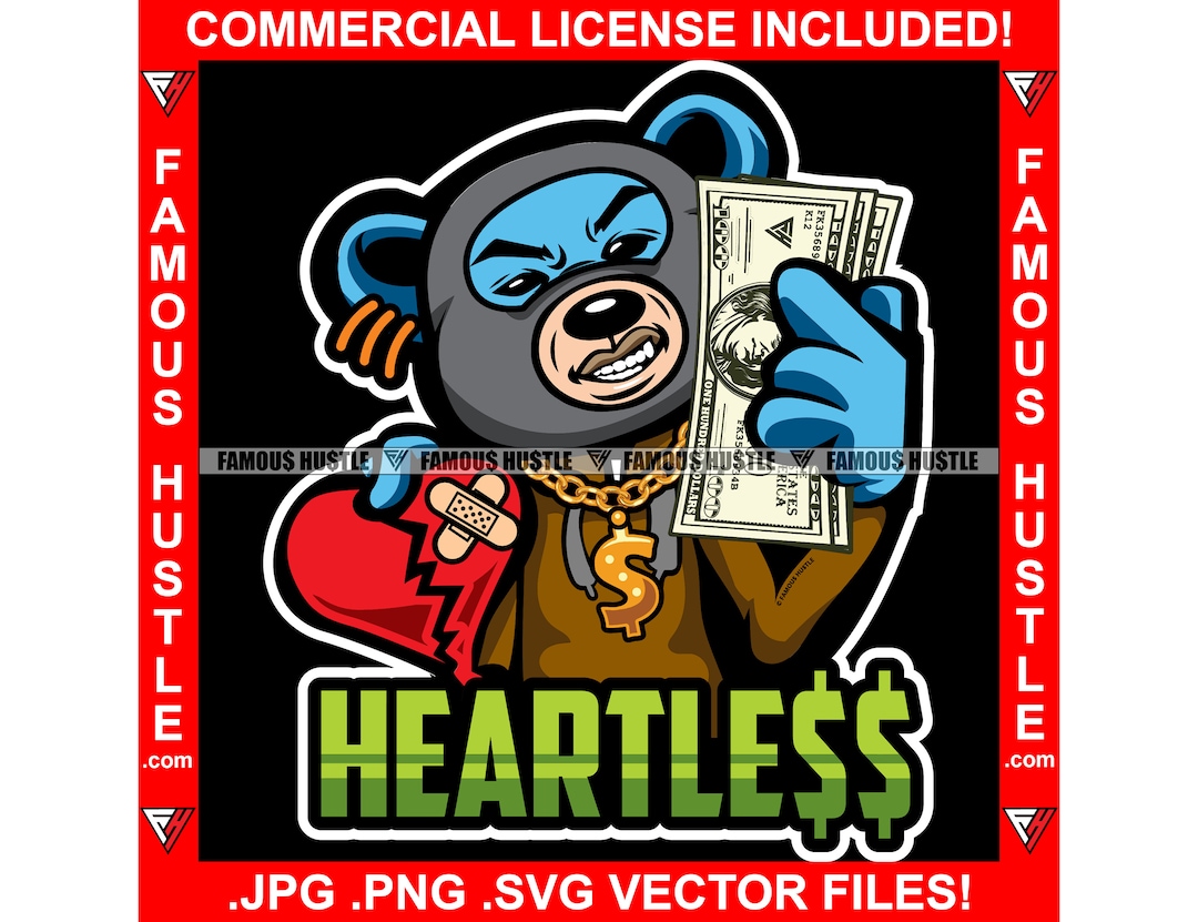 Heartless Gangster Teddy Bear Ski Mask Broken Heart Cash Money Gold ...