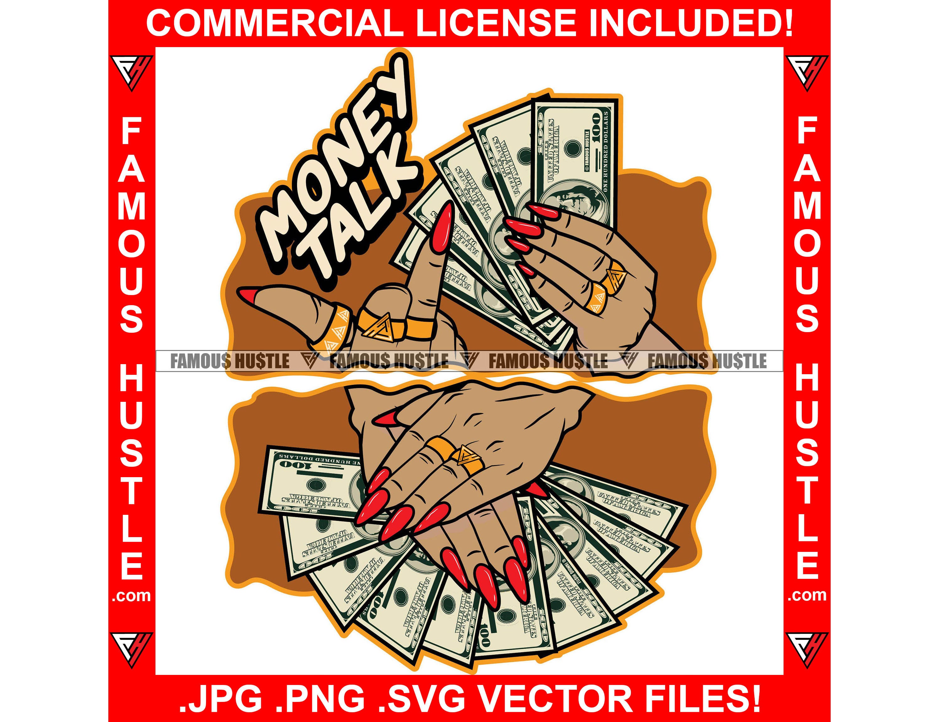 Money Talks Hustle Woman Hand Holding Cash Middle Finger Gold - Etsy