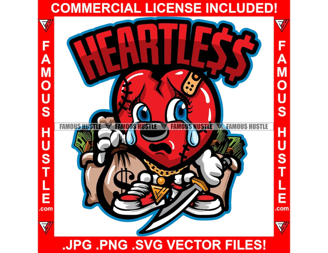 Heartless Gangster Heart Cartoon Character Scar Face Tear Cracks Tattoo ...