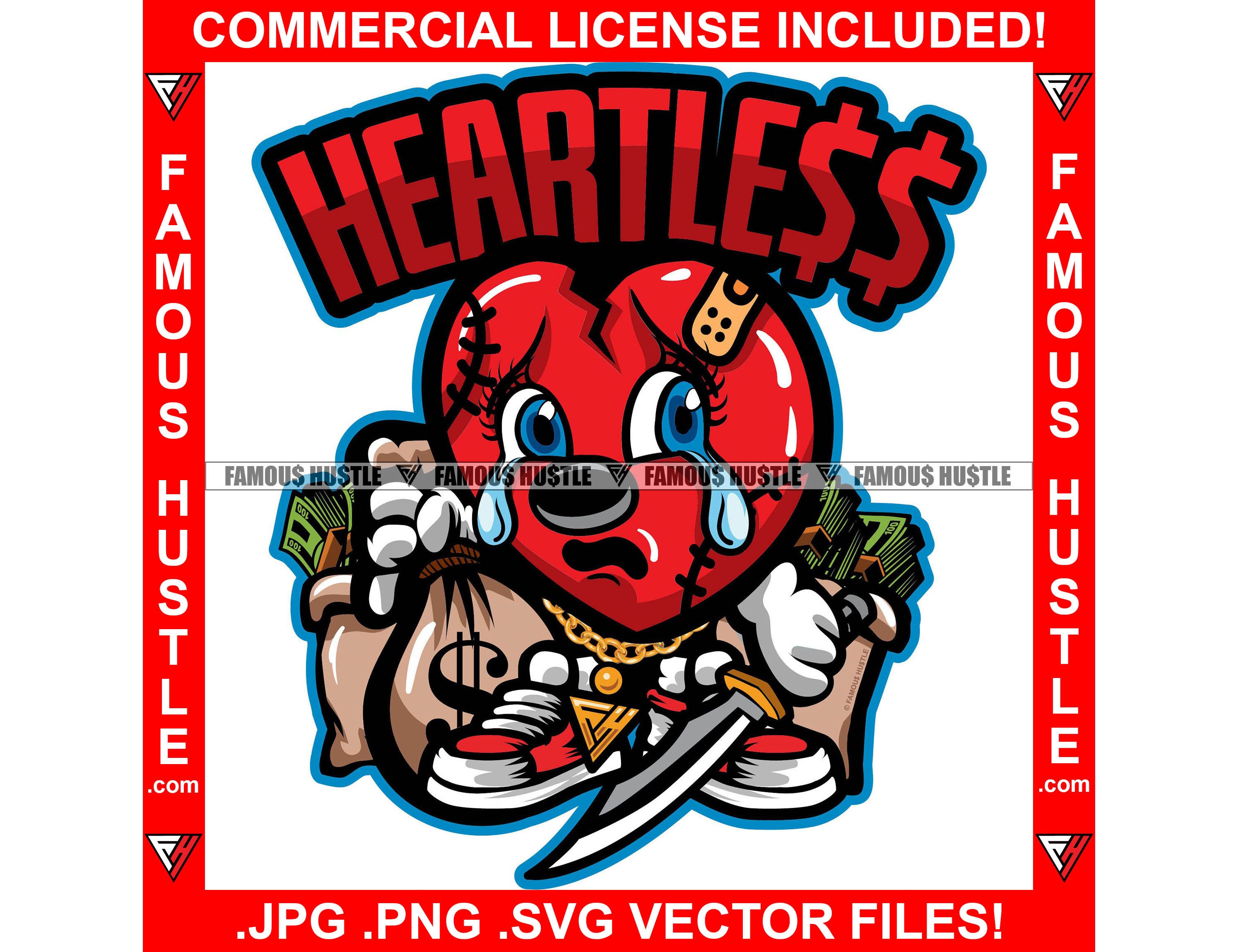 Heartless Gangster Heart Cartoon Character Scar Face Tear Cracks Tattoo ...