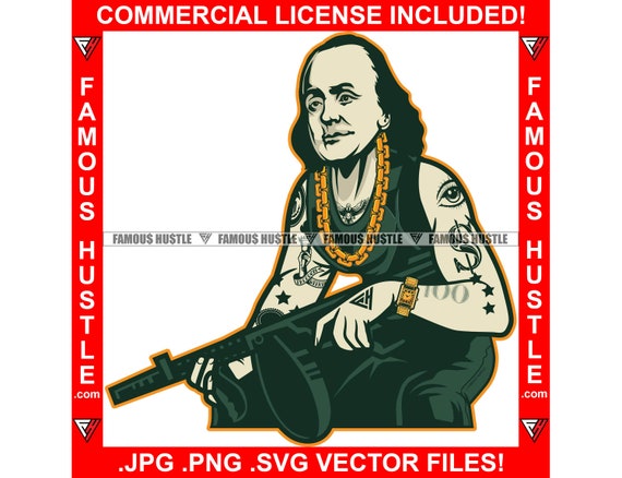Gangster Ben Franklin Gold Necklace Tattoos Machine Gun Savage - Etsy