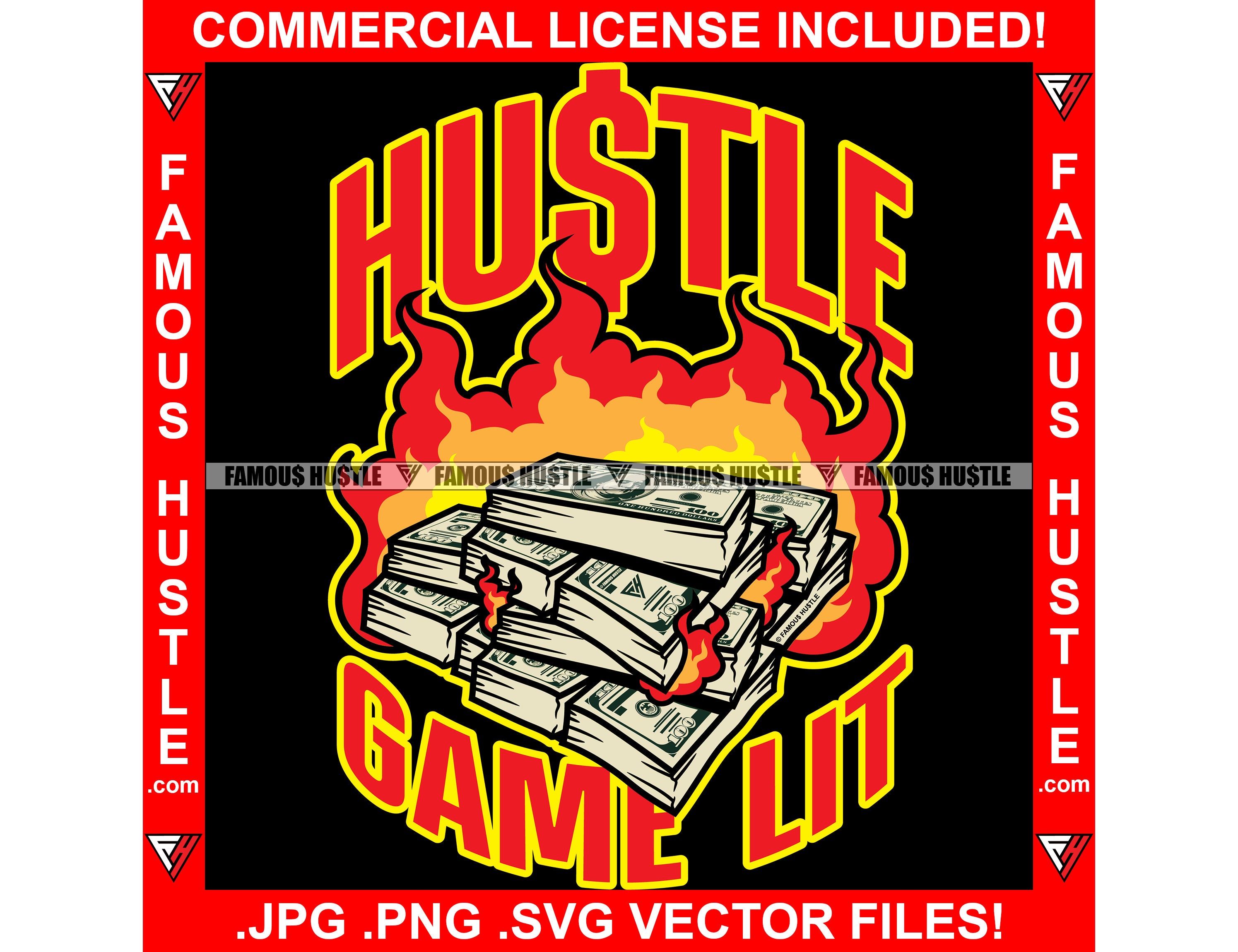 Hustle Game Lit Money Stacks Fire Cash Flames Gangster - Etsy