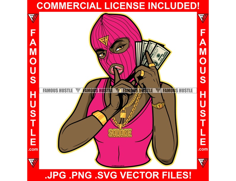 Sexy Gangster Woman Ski Mask Holding Money Phone Shhh Sign - Etsy