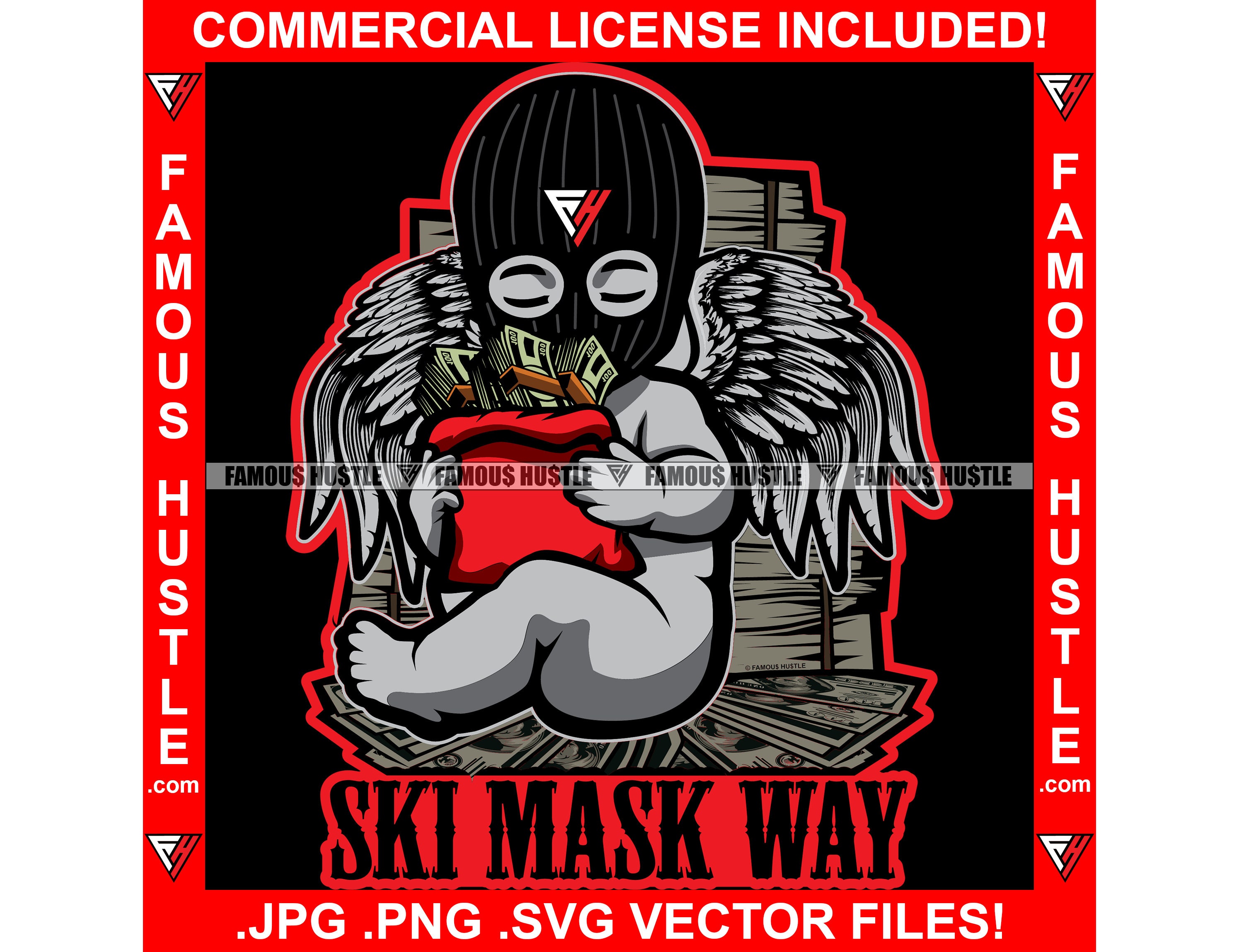 Gangster Baby Angel Ski Mask Way Money Stack Cash Bag Savage Hustle ...