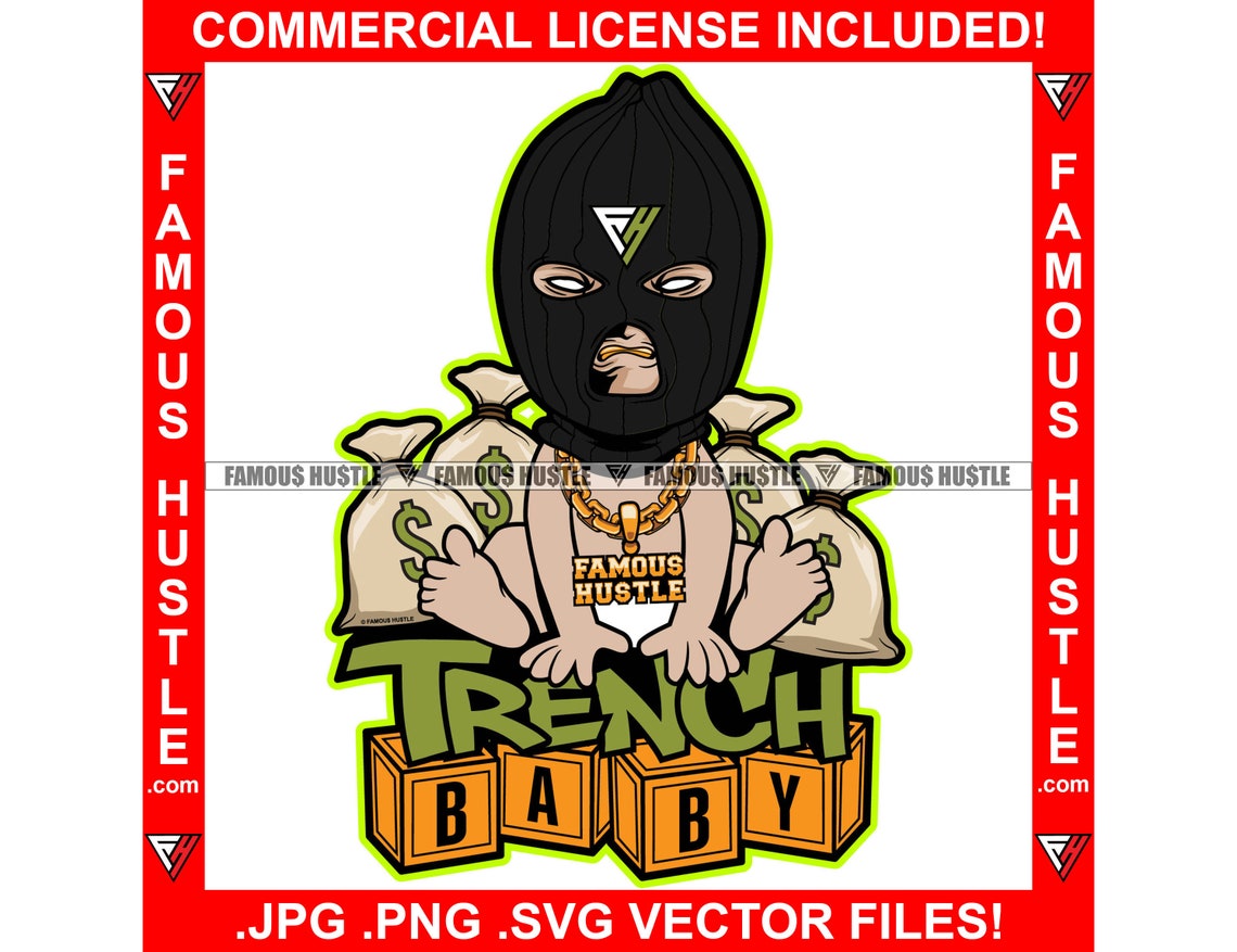Trench Baby Ski Mask Diaper Gangster Boy Gold Chain Cash Money | Etsy
