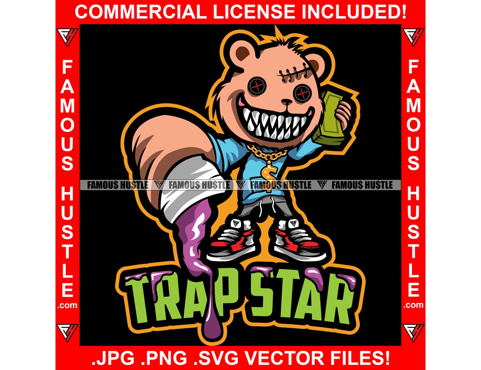 Trap Star Gangster Hustle Teddy Bear Scar Face Cell Phone Money Stack ...