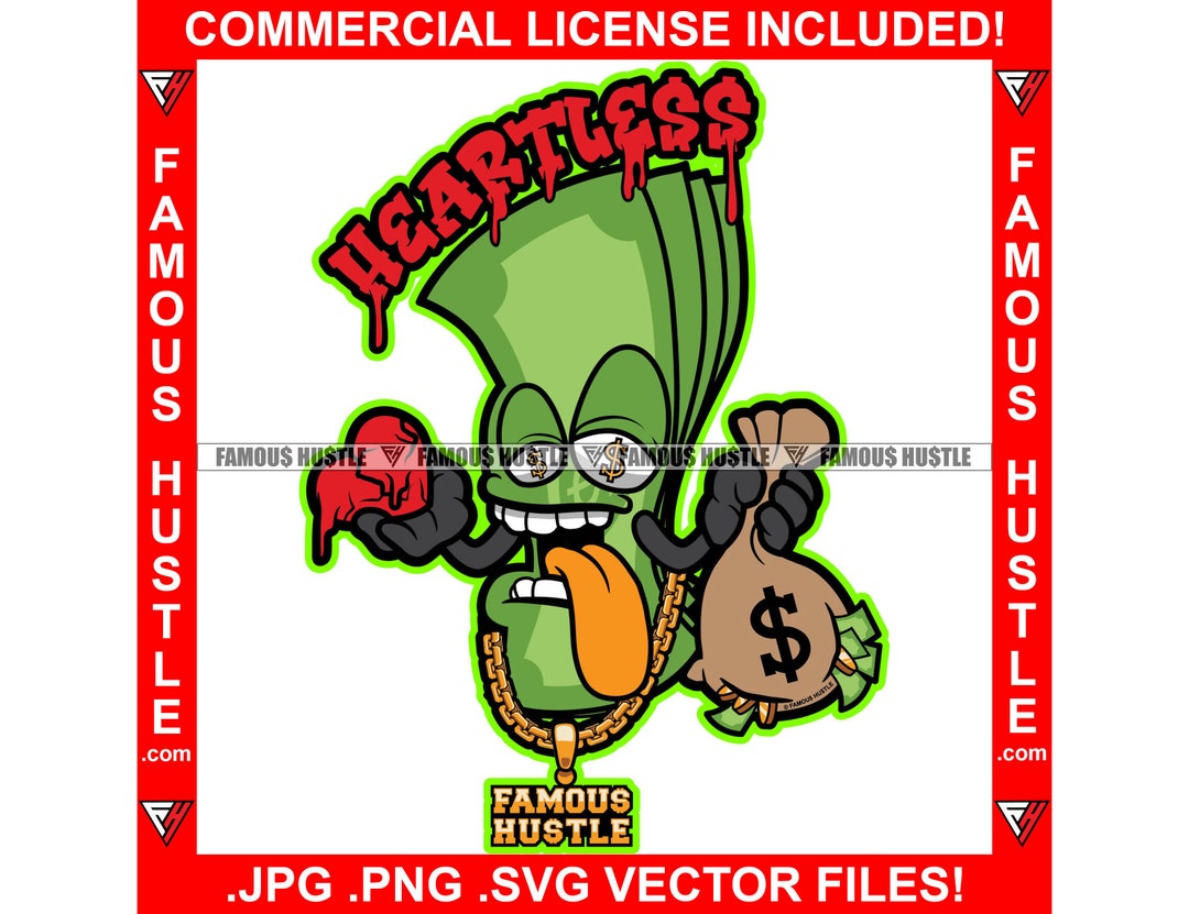 Heartless Gangster Money Cartoon Character Holding Bloody Heart Dollar ...