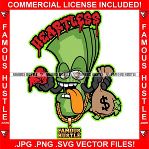 Heartless Gangster Money Holding Bloody Heart Dollar Sign Eyes Money ...