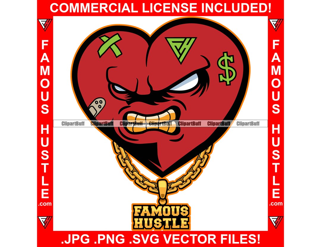 Hustle Gangster Heart Evil Grin Gold Teeth Necklace Money Dollar Sign ...