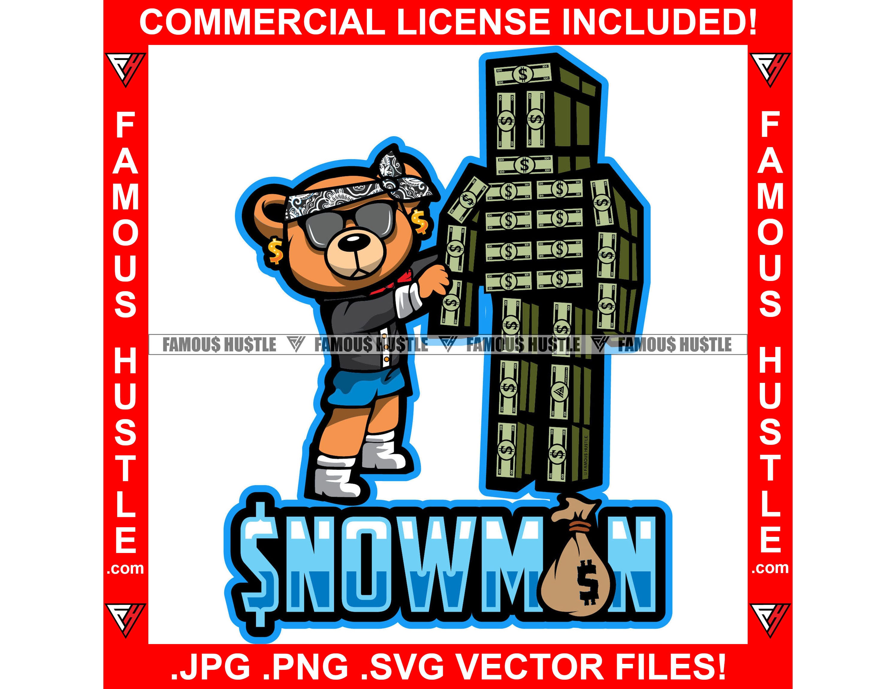 Snowman Hustle Gangster Teddy Bear Bandanna Cash Money Dope - Etsy