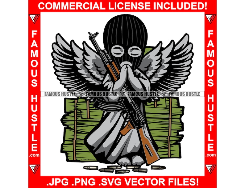 Gangster Angel Wings Ski Mask Praying Machine Gun Bullets Cash - Etsy