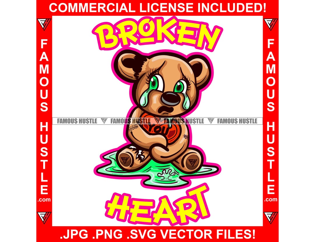 Broken Heart Female Crying Tear Puddle Sad Teddy Bear Tears Red Heart ...