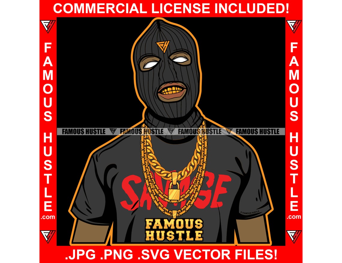 Savage Gangster Wearing Ski Mask and Gold Necklace Chains Gold - Etsy