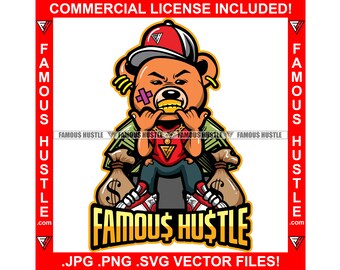 Famous Hustle Gangster Teddy Bear Gold Teeth Holding Cash Money Stack ...
