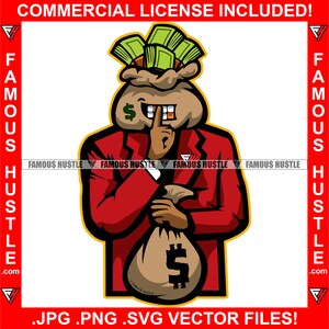 Famous Hustle Gangster Money Bag Head Suit Gold Teeth Shhh - Etsy
