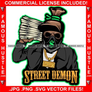 Street Demon Gangster Money Bag Dollar Sign Burglar Mask Cash Stack ...