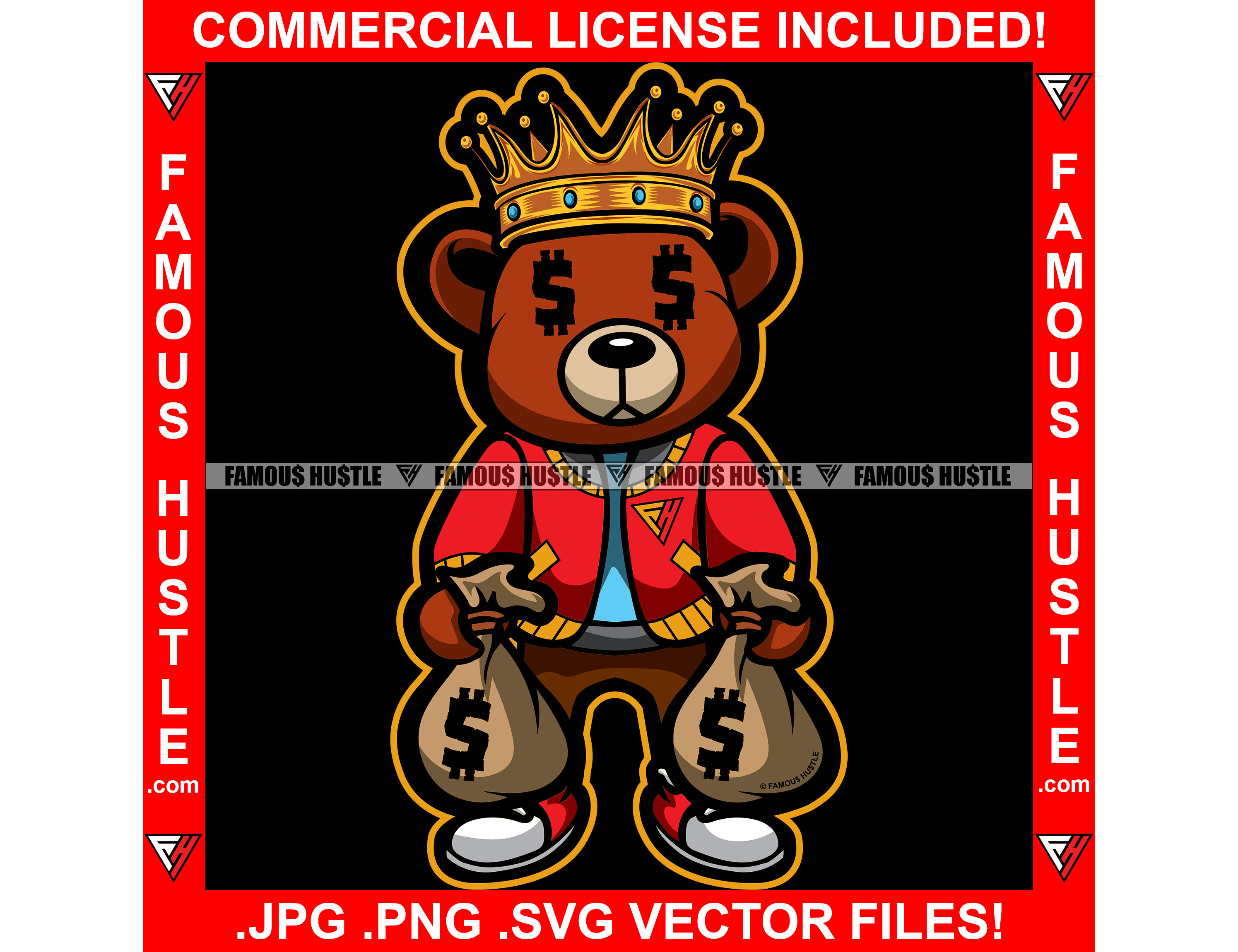 Hustle Gangster Teddy Bear King Dollar Sign Eyes Two Money | Etsy