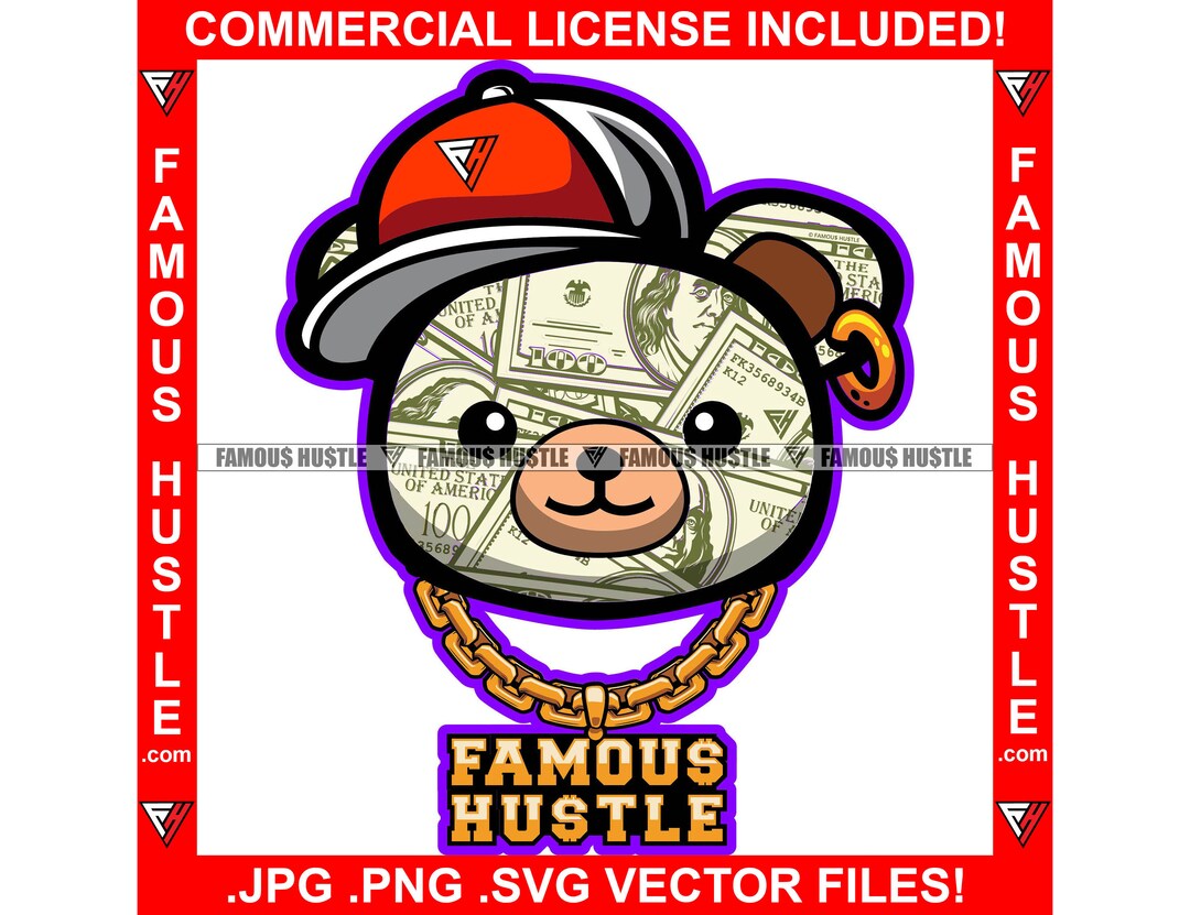 Famous Hustle Teddy Bear Hip Hop Hat Cap Made of Cash Money Plug Trap ...