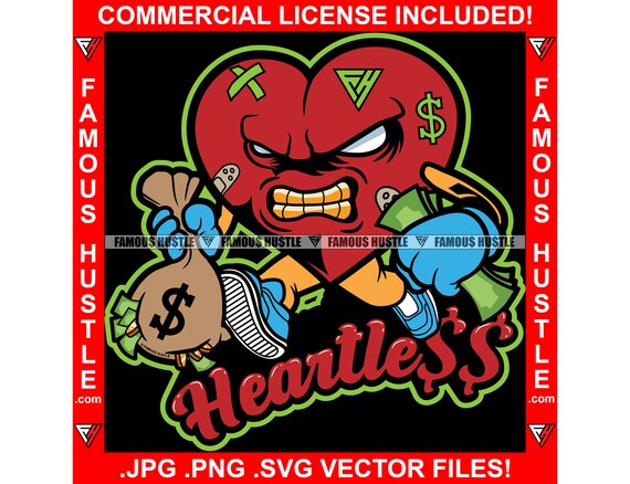 Heartless Gangster Heart Character Face Tattoo Money Bag Cash - Etsy