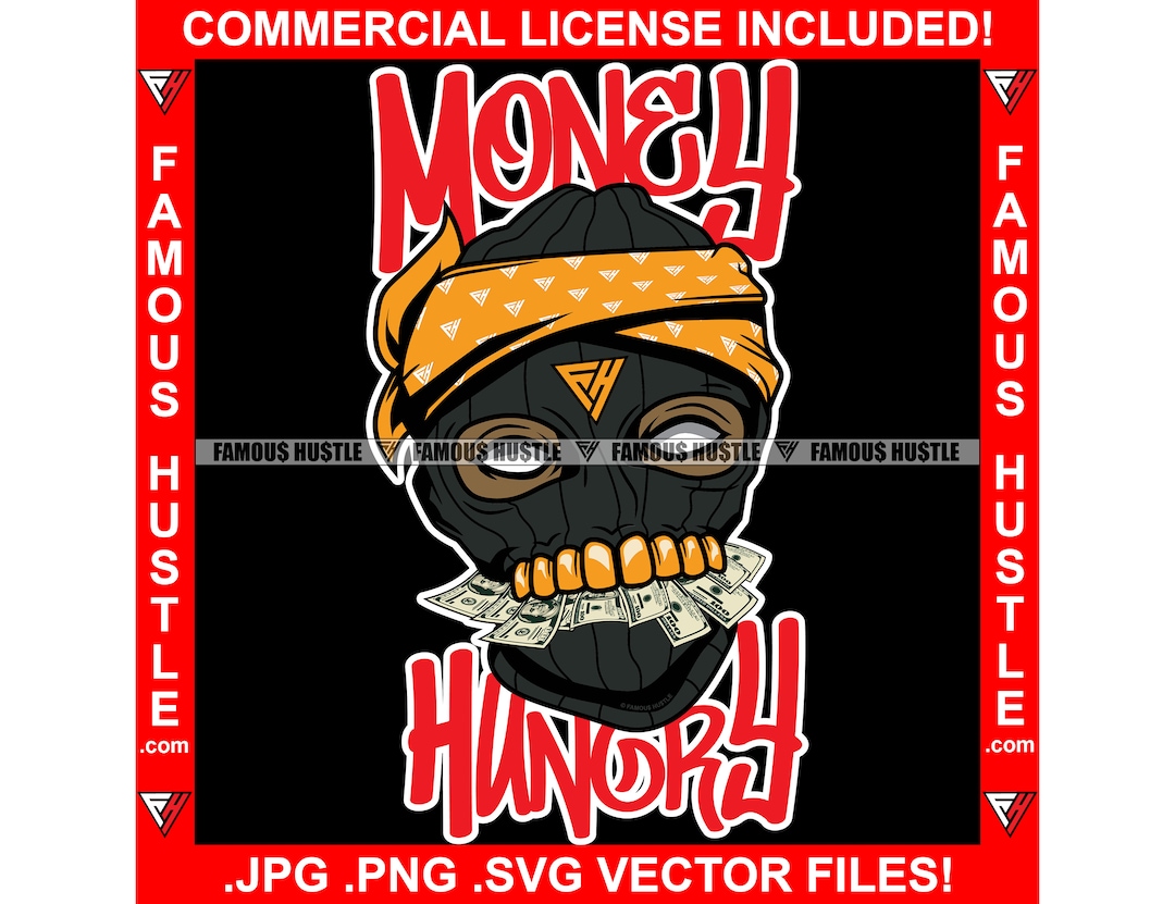 Money Hungry Gangster Gold Teeth Ski Mask Bandanna Cash Hustle Hustler ...