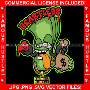 Heartless Gangster Money Holding Bloody Heart Dollar Sign Eyes Money ...