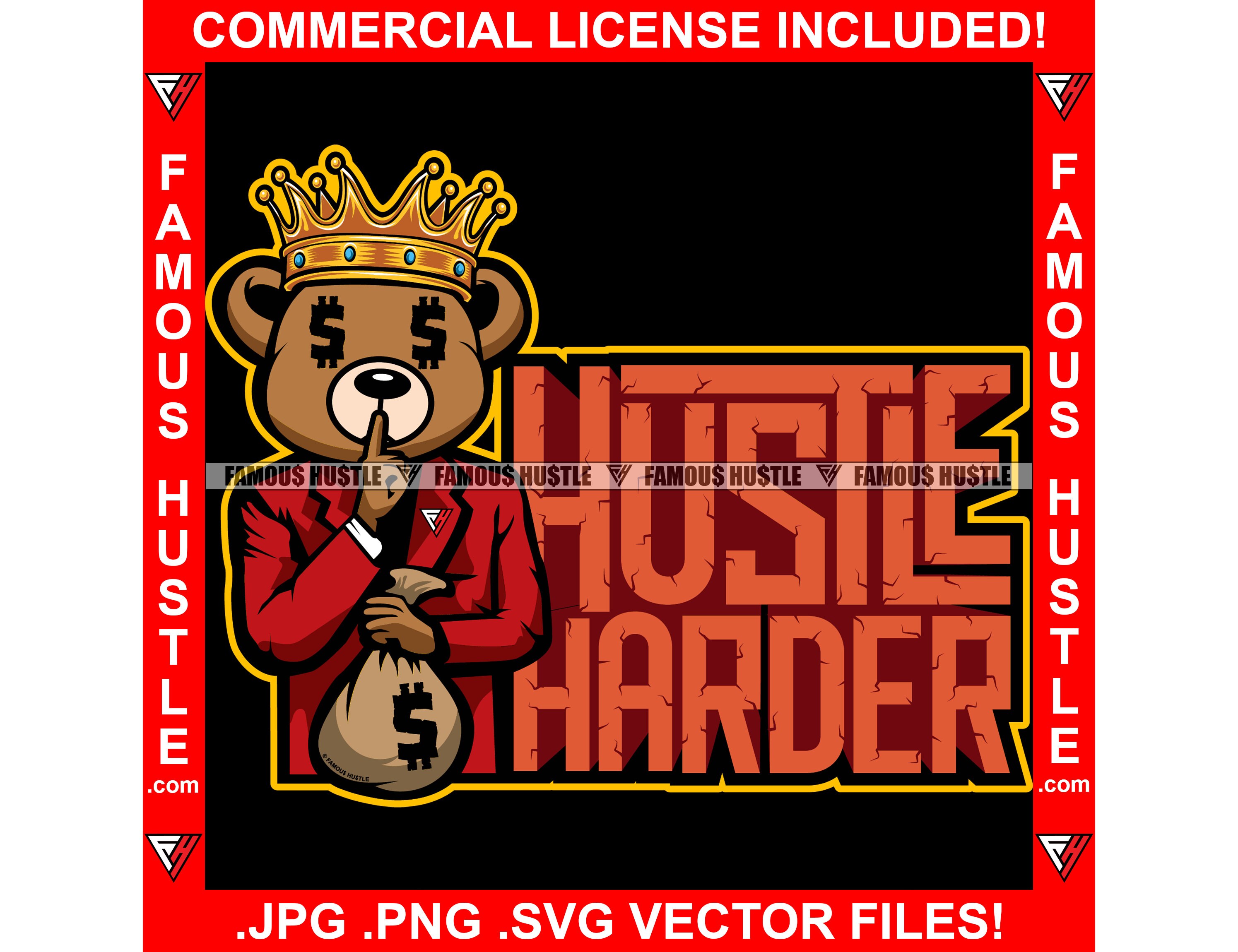 Hustle Harder Gangster King Teddy Bear Shhh Finger Hand | Etsy