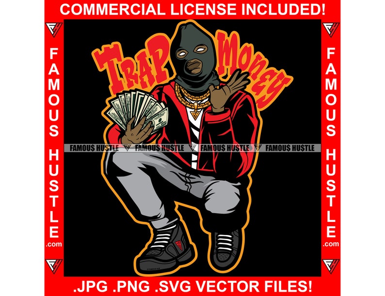 Trap Money Gangster Wearing Ski Mask Gold Jewelry Money Spread - Etsy