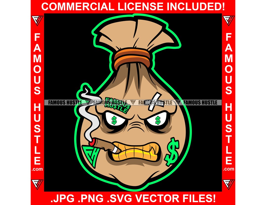 Gangster Money Bag Cash Scar Face Gold Teeth Dollar Sign Eyes Tattoo ...