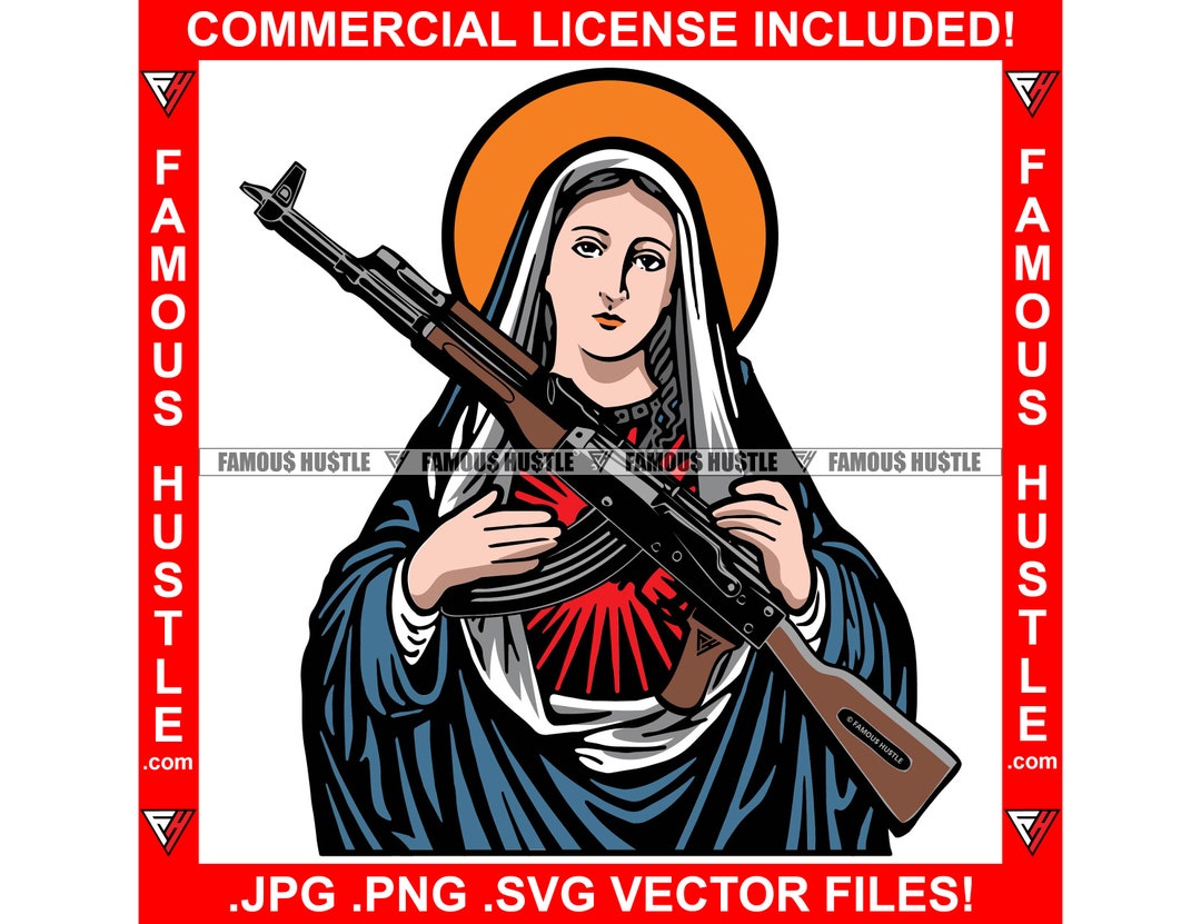 Gangster Virgin Mary AK Machine Gun Religious Religion Saint Picture ...
