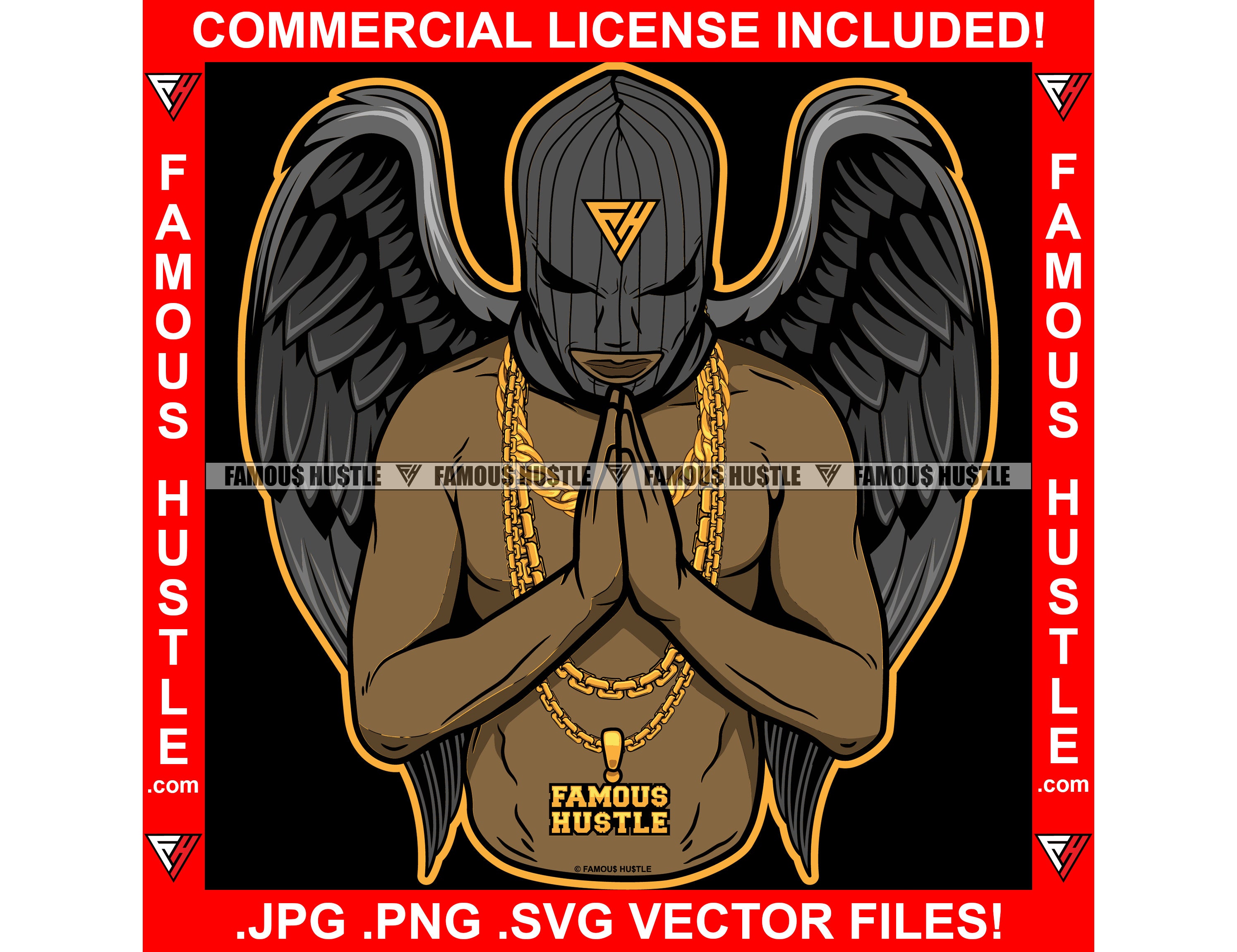 Gangster Angel Wings Wearing Ski Mask and Gold Necklace Chains - Etsy
