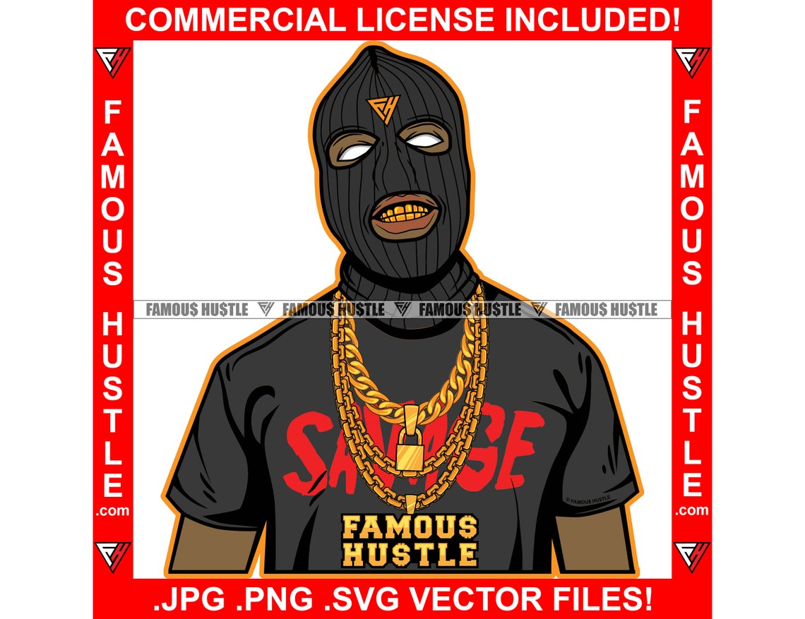 Savage Gangster Wearing Ski Mask and Gold Necklace Chains Gold - Etsy