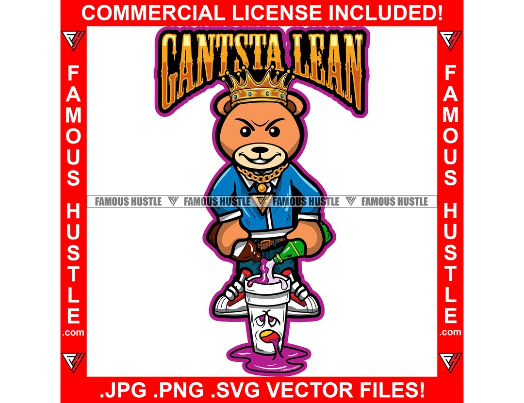 Gangsta Lean Gangster Teddy Bear King Crown Chain Necklace Soda Cough ...